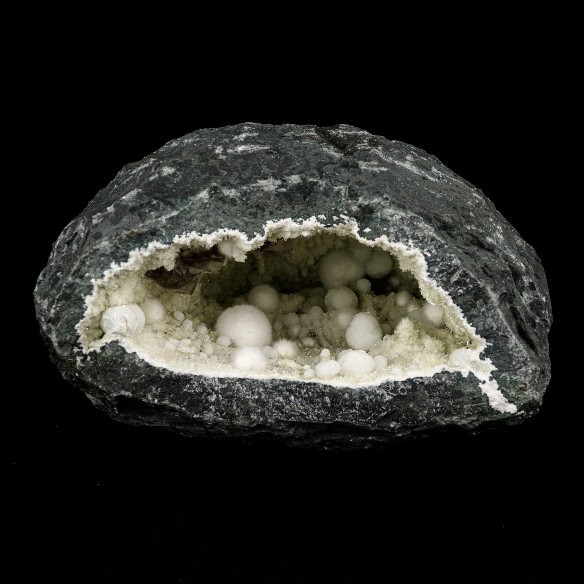 Okenite Big Puffballs with calcite & Gyrolite inside Geode Natural Min ...