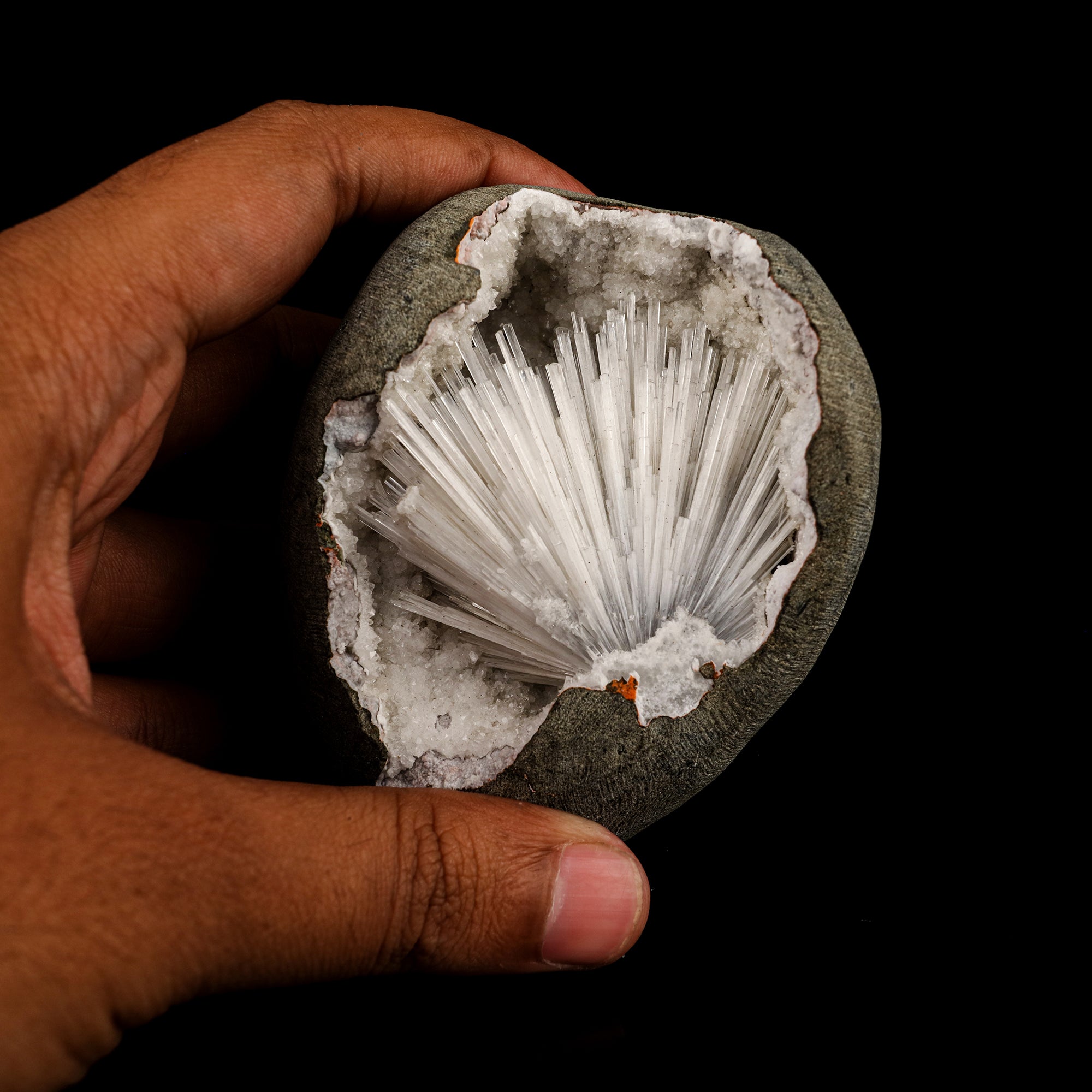 Scolecite Spray Inside MM Quartz Geode Natural Mineral Specimen # B 63 ...