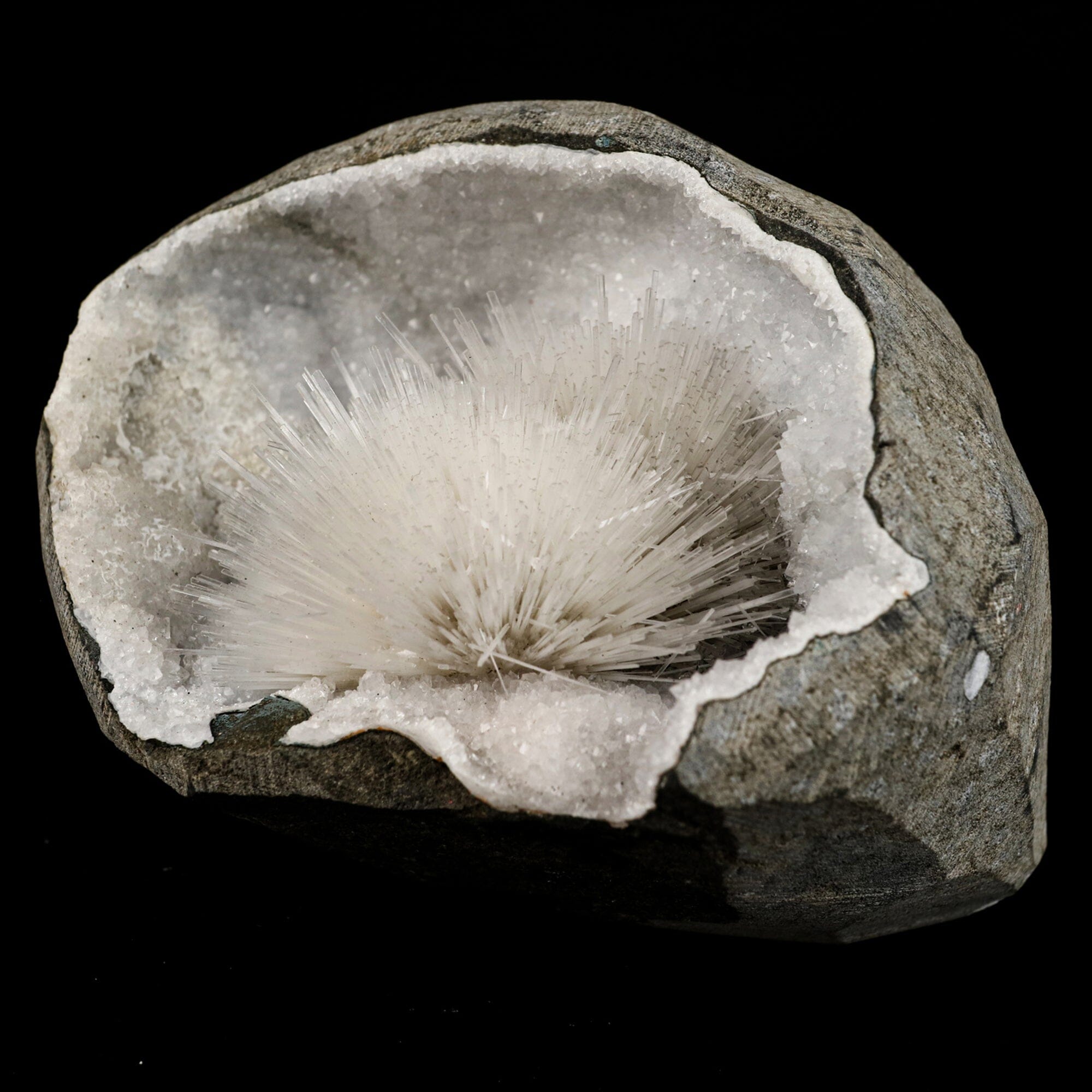 Scolecite Spray Inside MM Quartz Geode Natural Mineral Specimen # B 65 ...